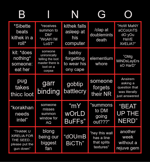 Kinsworn Hunters Bingo Card