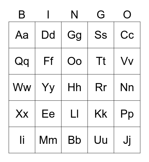 Letter Bingo Card