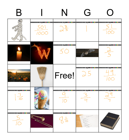 Fraction Halloween Bingo Card