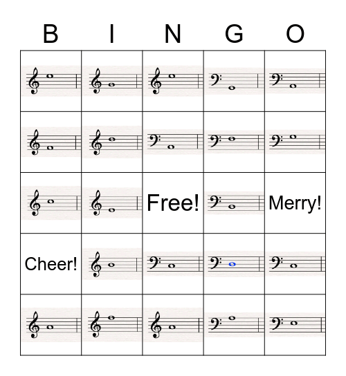 Beginning Band Pitch Bingo Card