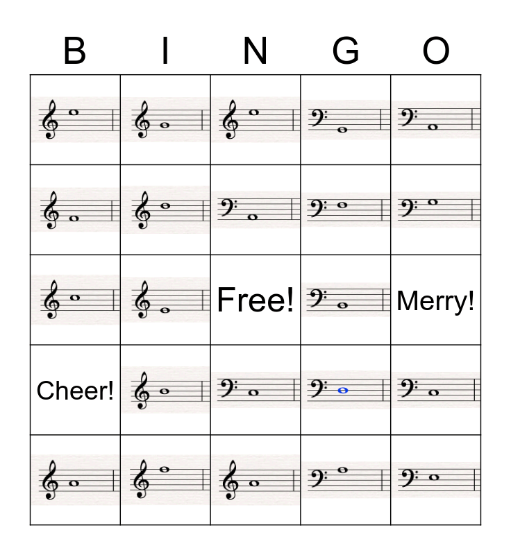Beginning Band Pitch Bingo Card