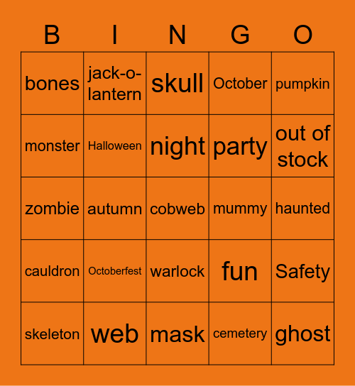 Creepy BA Bingo Card