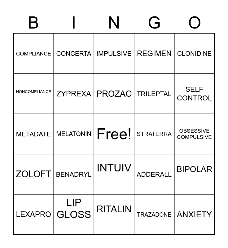 MED ED Bingo Card