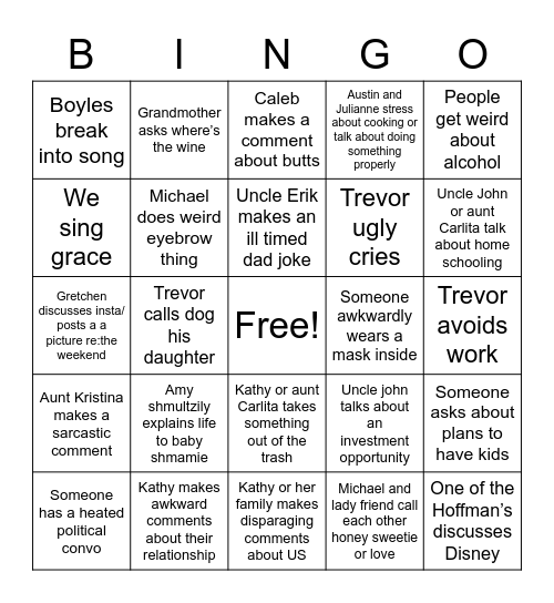 Family fun Bingo Card