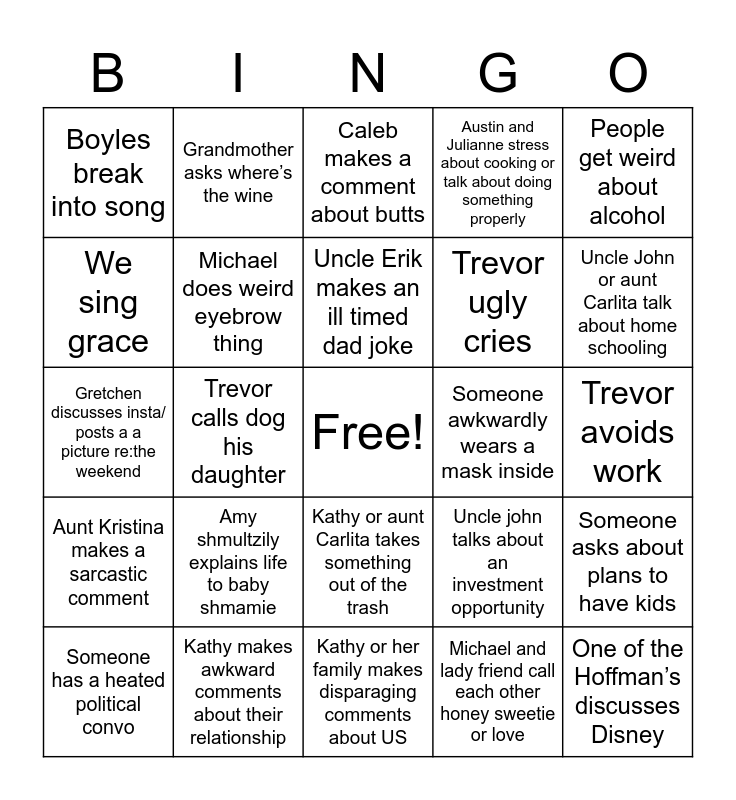 Family fun Bingo Card