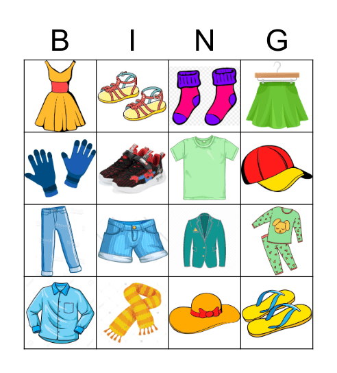 Clothes Bingo Card
