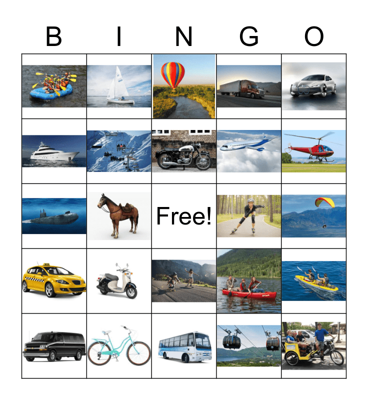 Transportation Bingo Card