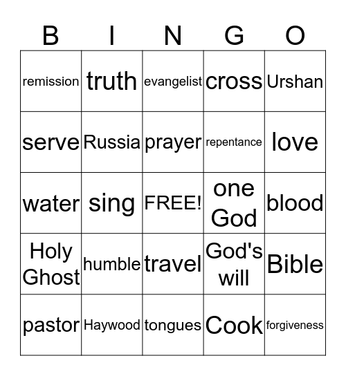 Church History Bingo Card