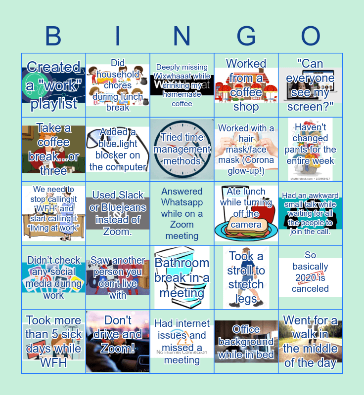 Remote Work Bingo Card