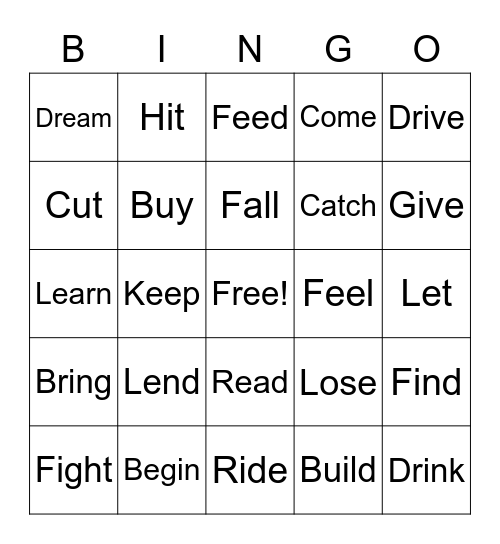 Irregular Verbs Bingo Card