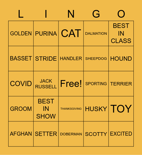 DOG SHOW LINGO Bingo Card DOG SHOW LINGO Bingo Card