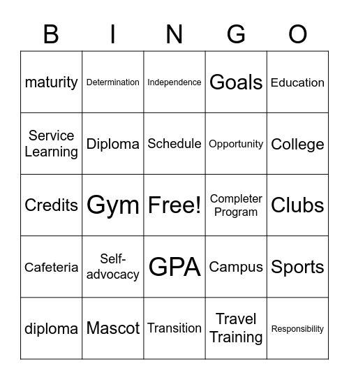 High School Bingo Card