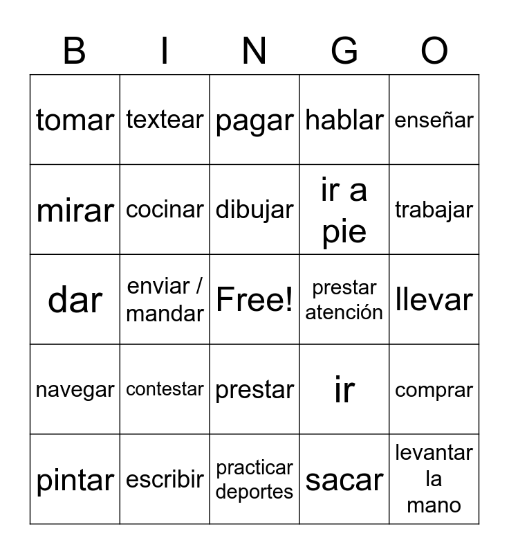 Virtual: Capítulo 3: Los infinitivos (INFINITIVES) Bingo Card