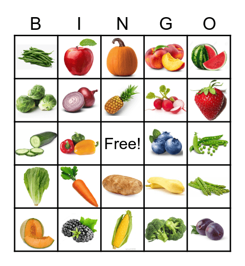 Fruits & Veggies Bingo Card