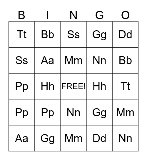 Letter Names & Sounds Bingo Card