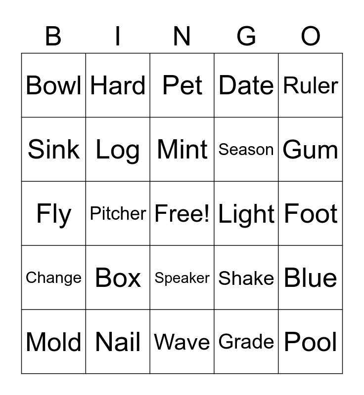 Multiple Meaning Words Bingo Card