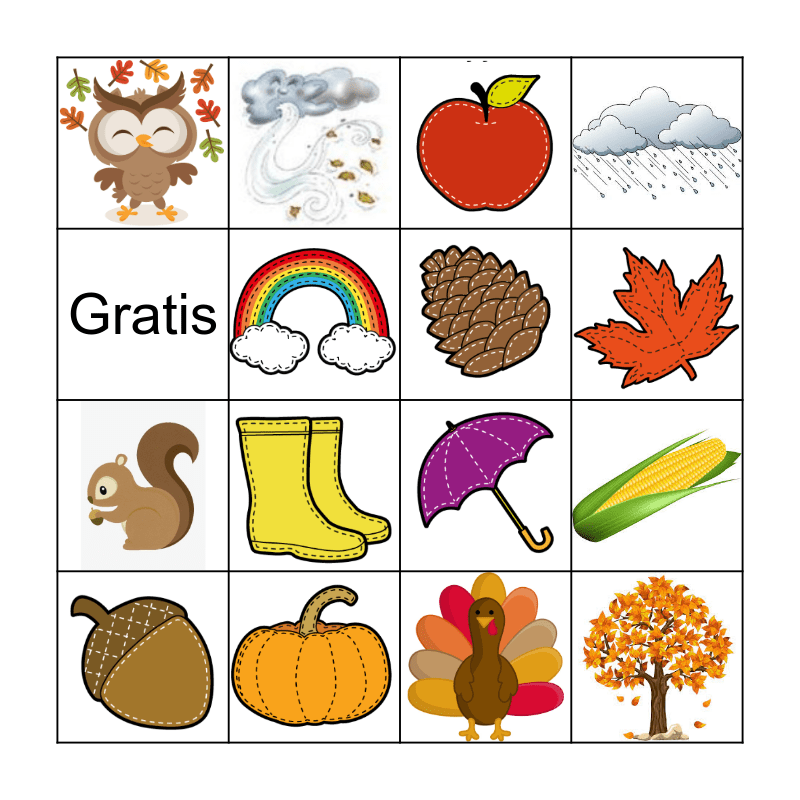 Palabras de Otoño Bingo Card