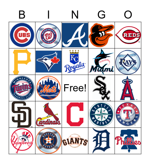 MLB Baseball Teams Bingo Card