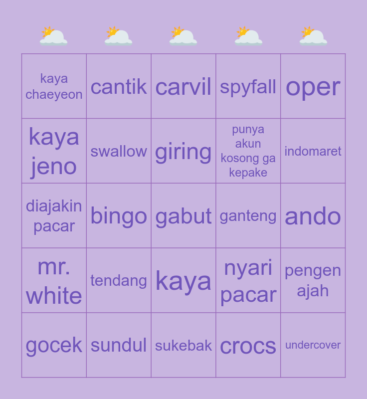 li Bingo Card