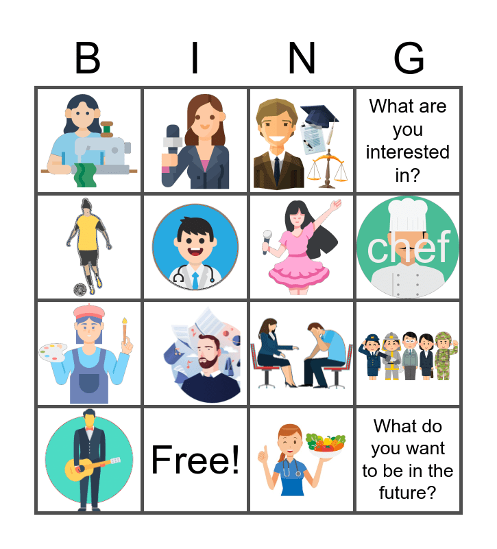 Interests and Jobs Bingo Card