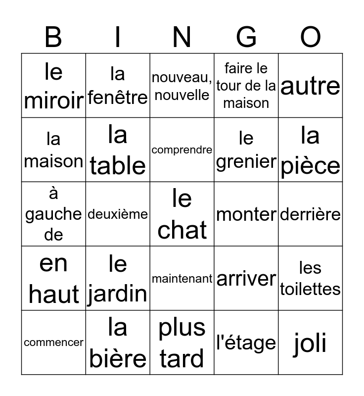 mots dans le vent 4 Bingo Card