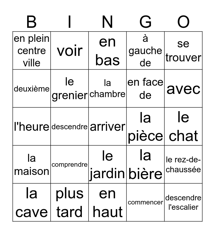 mots dans le vent 4 Bingo Card