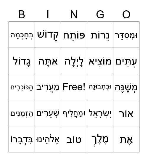 Ma'ariv Aravim #1 Bingo Card