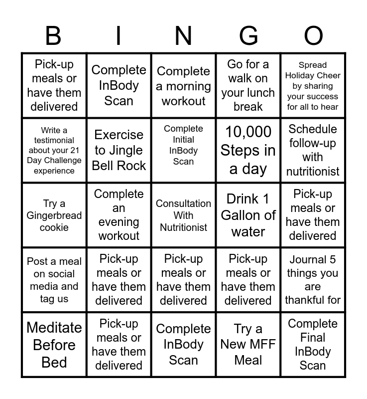 Holiday Hustle Bingo Card