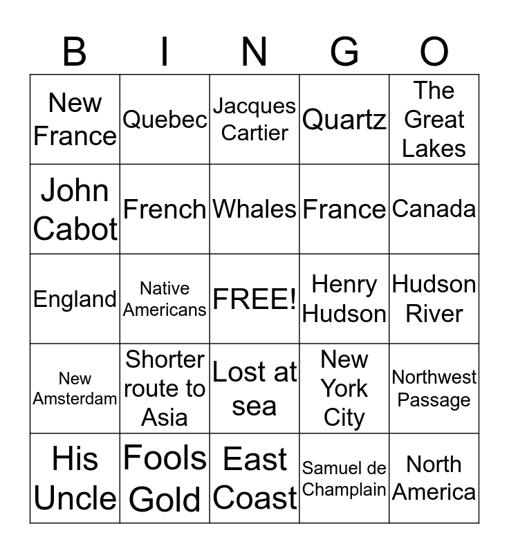 European Explorers Bingo Card