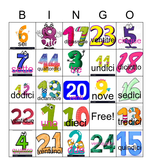 Numeri 1-24 Bingo Card