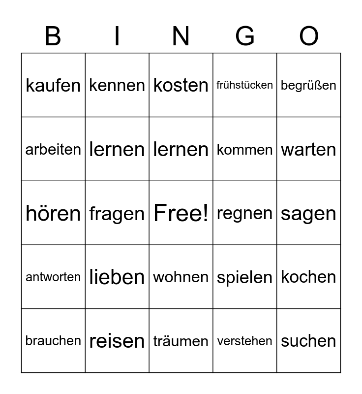 Deutsch 1 Verben 11.11.2020 Bingo Card