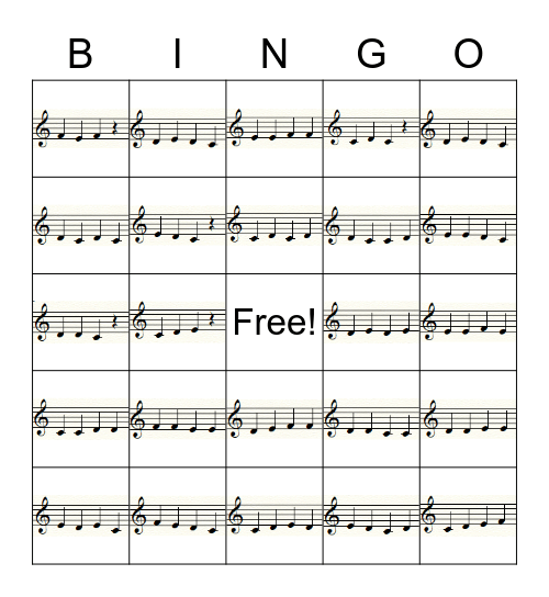Solfege Bingo D-F C Major Bingo Card