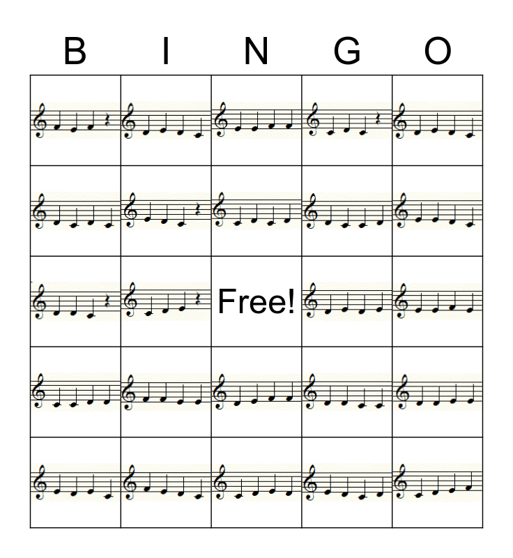 Solfege Bingo D-F C Major Bingo Card