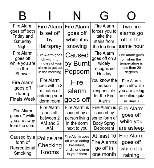 Fire Alarm Bingo Card