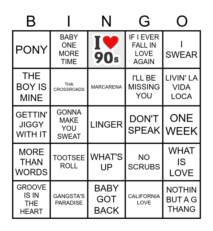 90'S EDITION VOL 1 Bingo Card