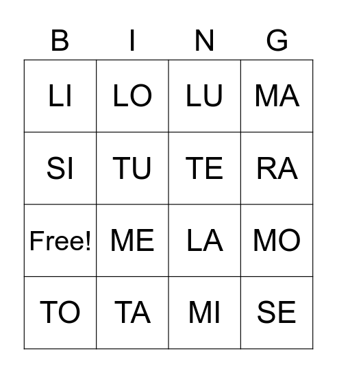 SILABAS! Bingo Card