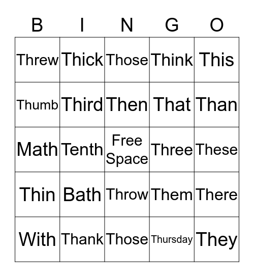 Digraph Th Bingo Card