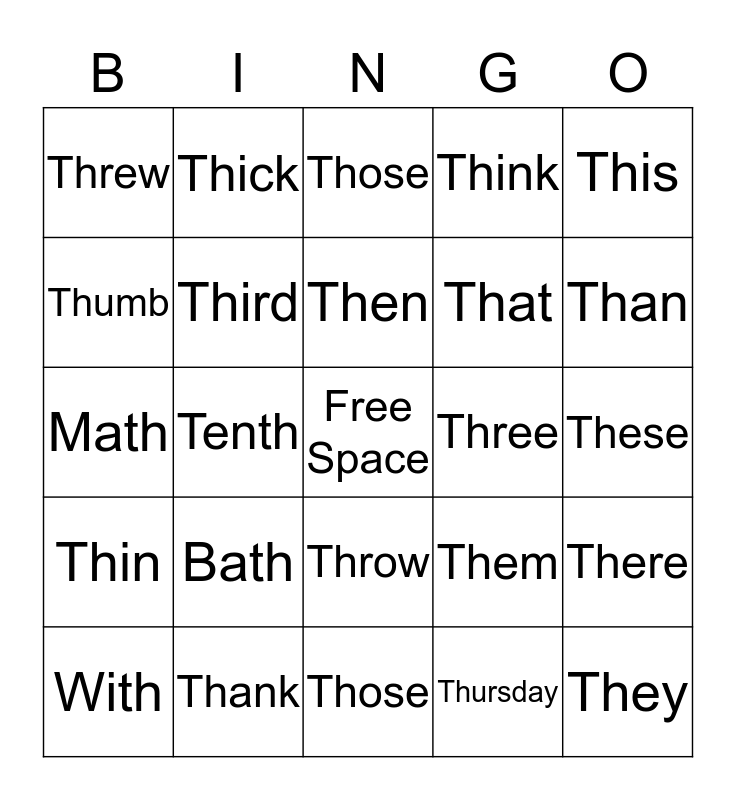 Digraph Th Bingo Card