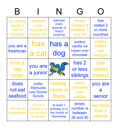 BLUE HENS BINGO Card