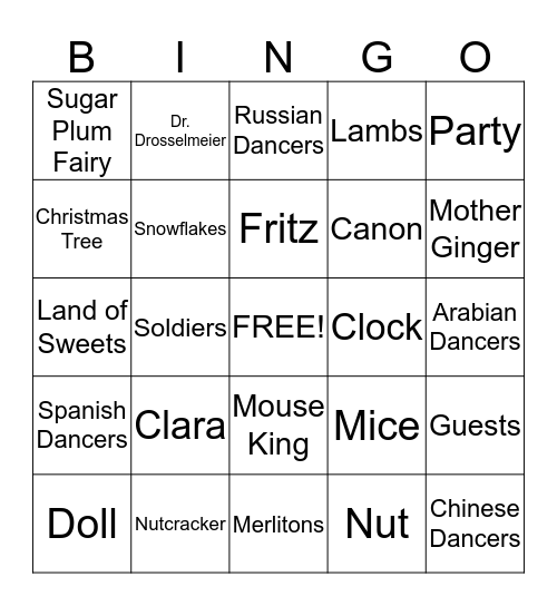Nutcracker Bingo!! Bingo Card
