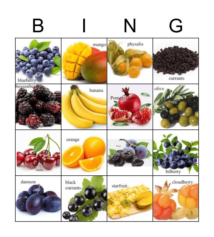 FRUIT Bingo Card