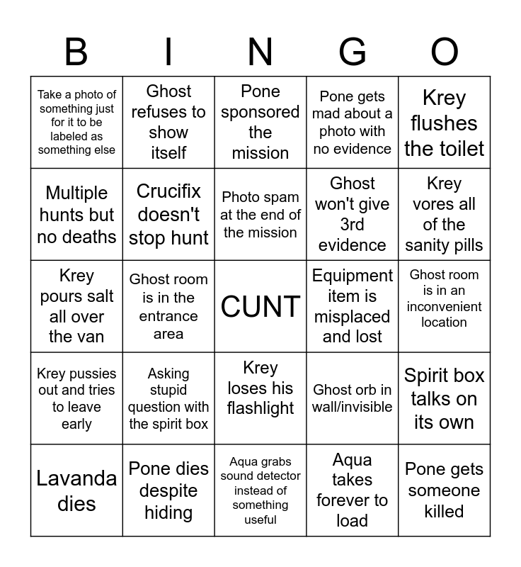Ghost Beaters Bingo Card
