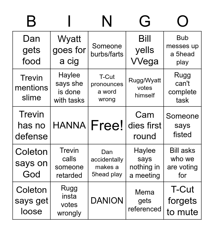Among Us Bingo Card