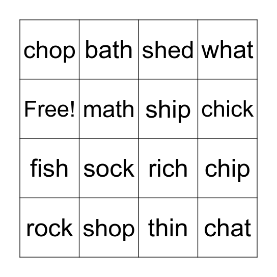 Digraph Bingo Card