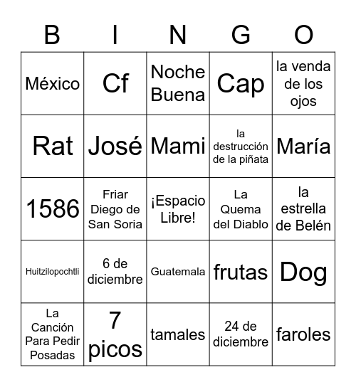 Las Posadas Bingo Card