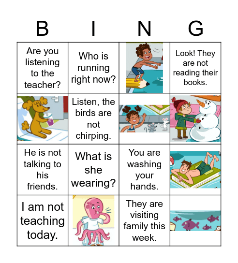 Present Continuous Bingo Card