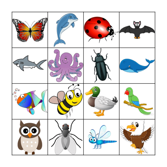 Animals that Fly and Swim Bingo Card