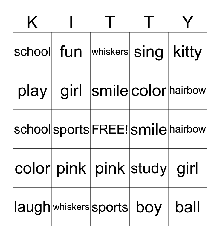 Hello Kitty Bingo Card