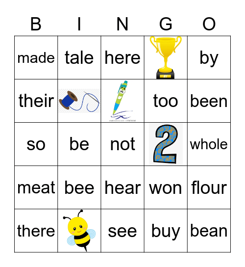 Homophones Bingo Card