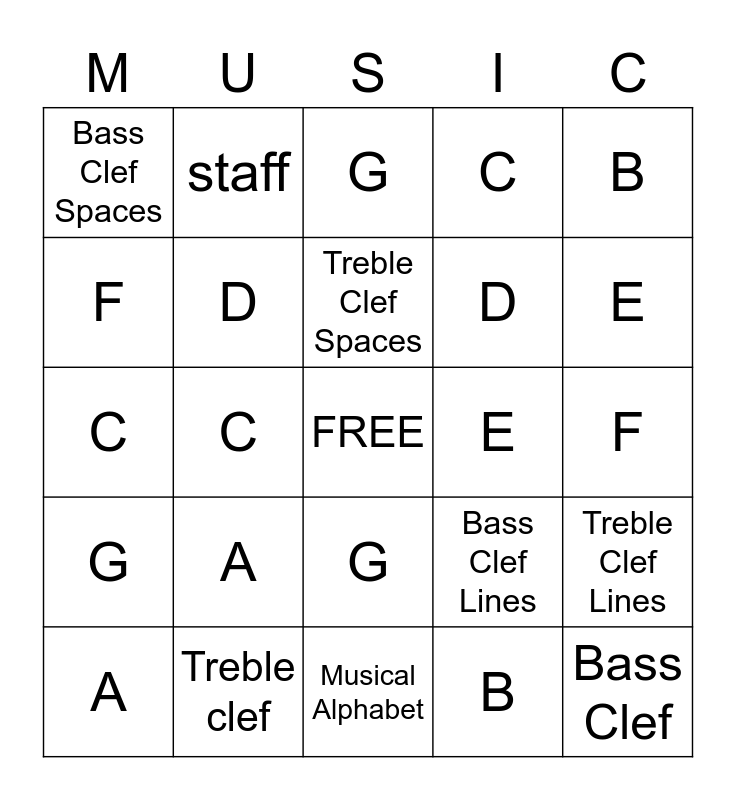 Music Note Bingo Card